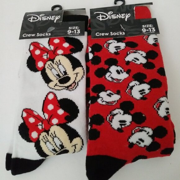 Disney | Accessories | Disney Crew Socks 2 Pc Minnie And Mickey Mouse ...